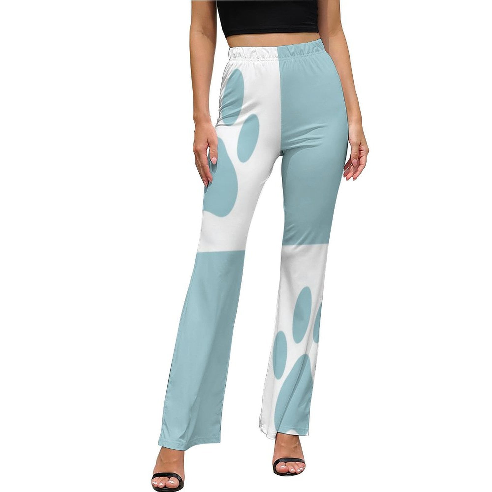 Paw Prints on Checkered Tiles High Waisted Casual Flared Trousers ...