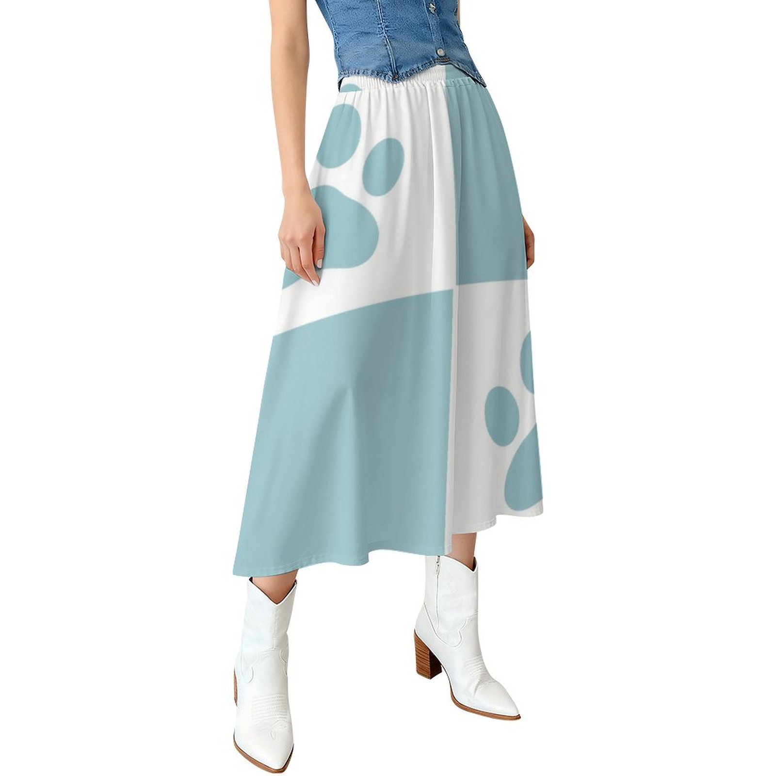 Paw Prints on Checkered Tiles Women High Waist Midi Skirt Elegant Midi ...