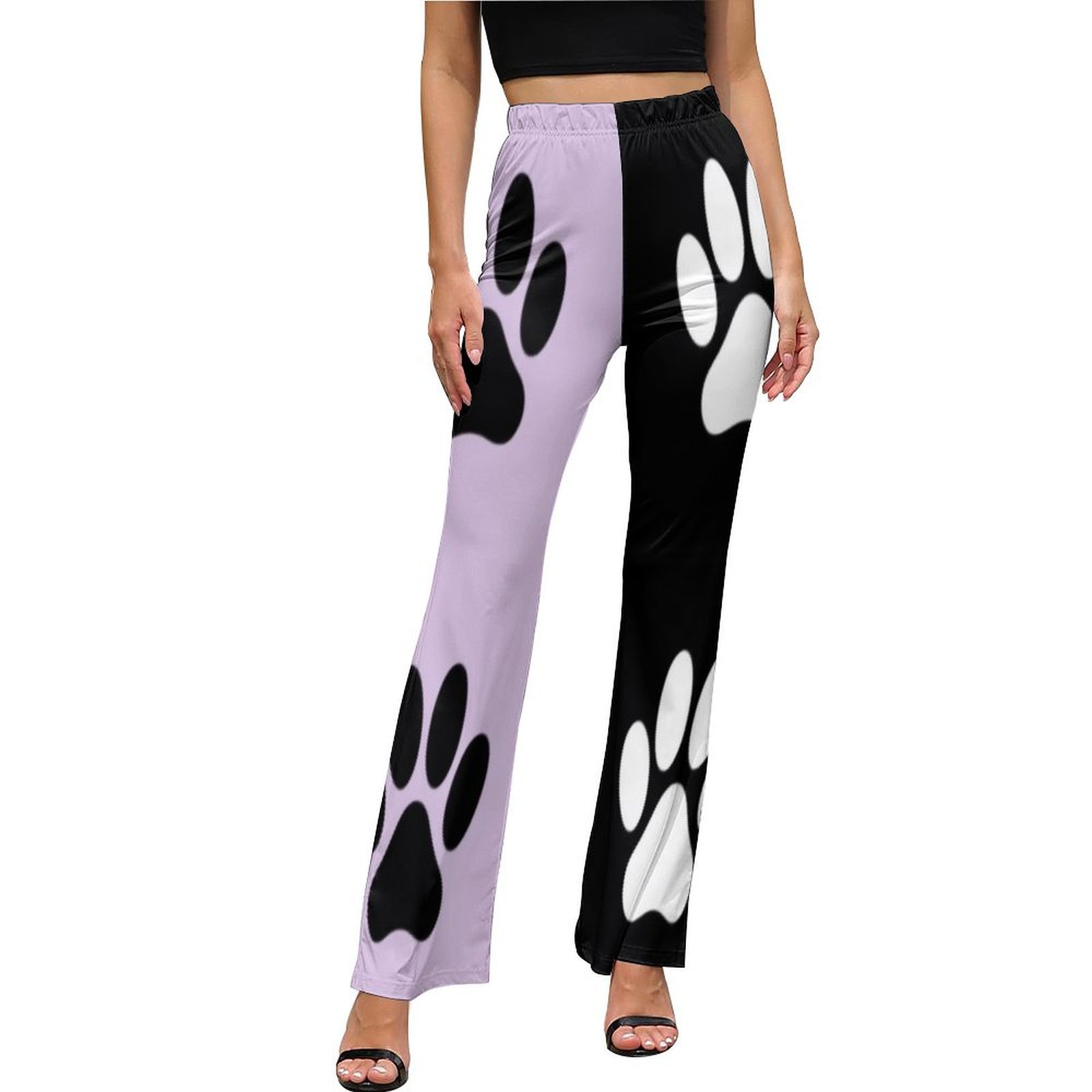 Paw Prints on Color High Waisted Casual Flared Trousers Summer Home ...