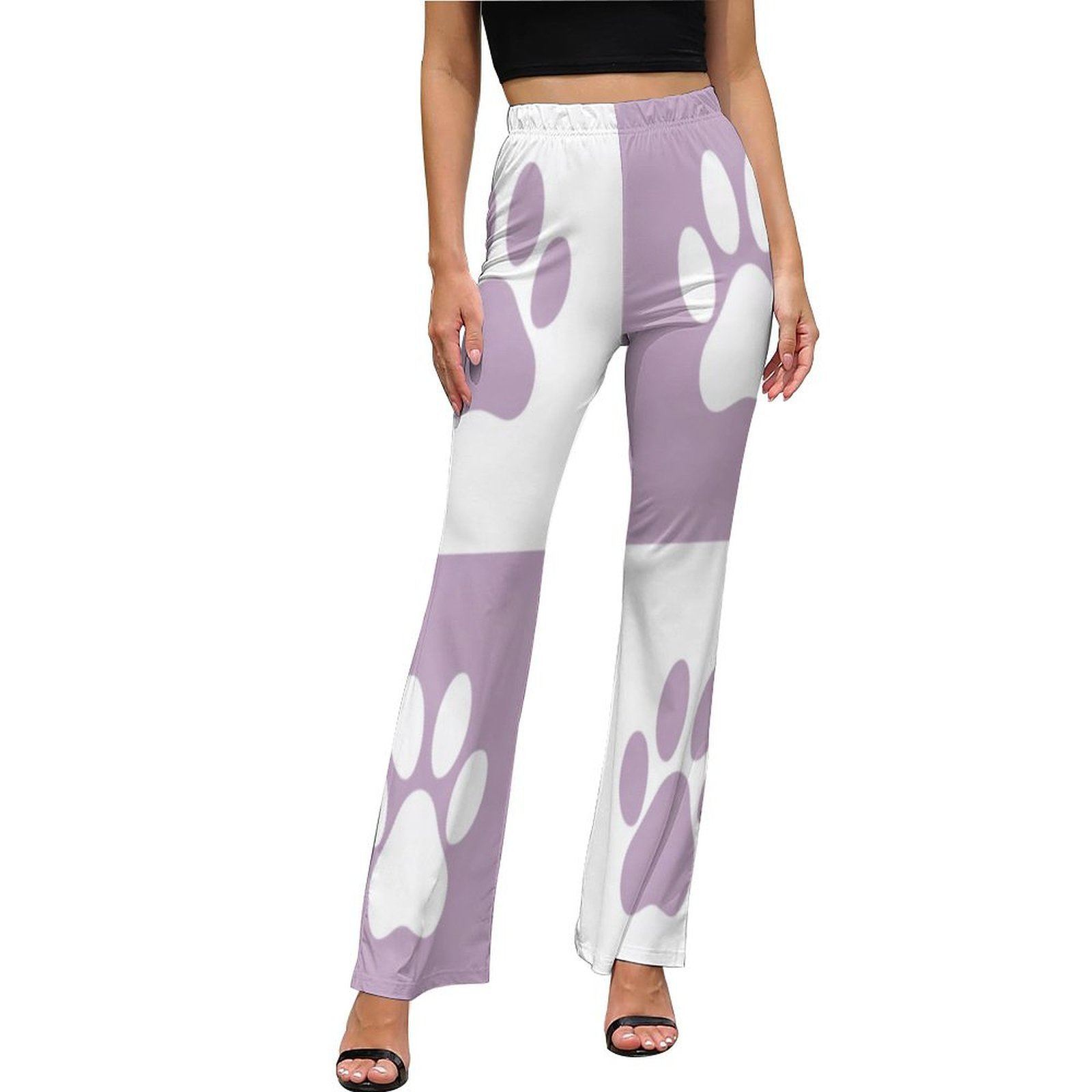 Paw Prints on Squares High Waisted Casual Flared Trousers Summer Home ...