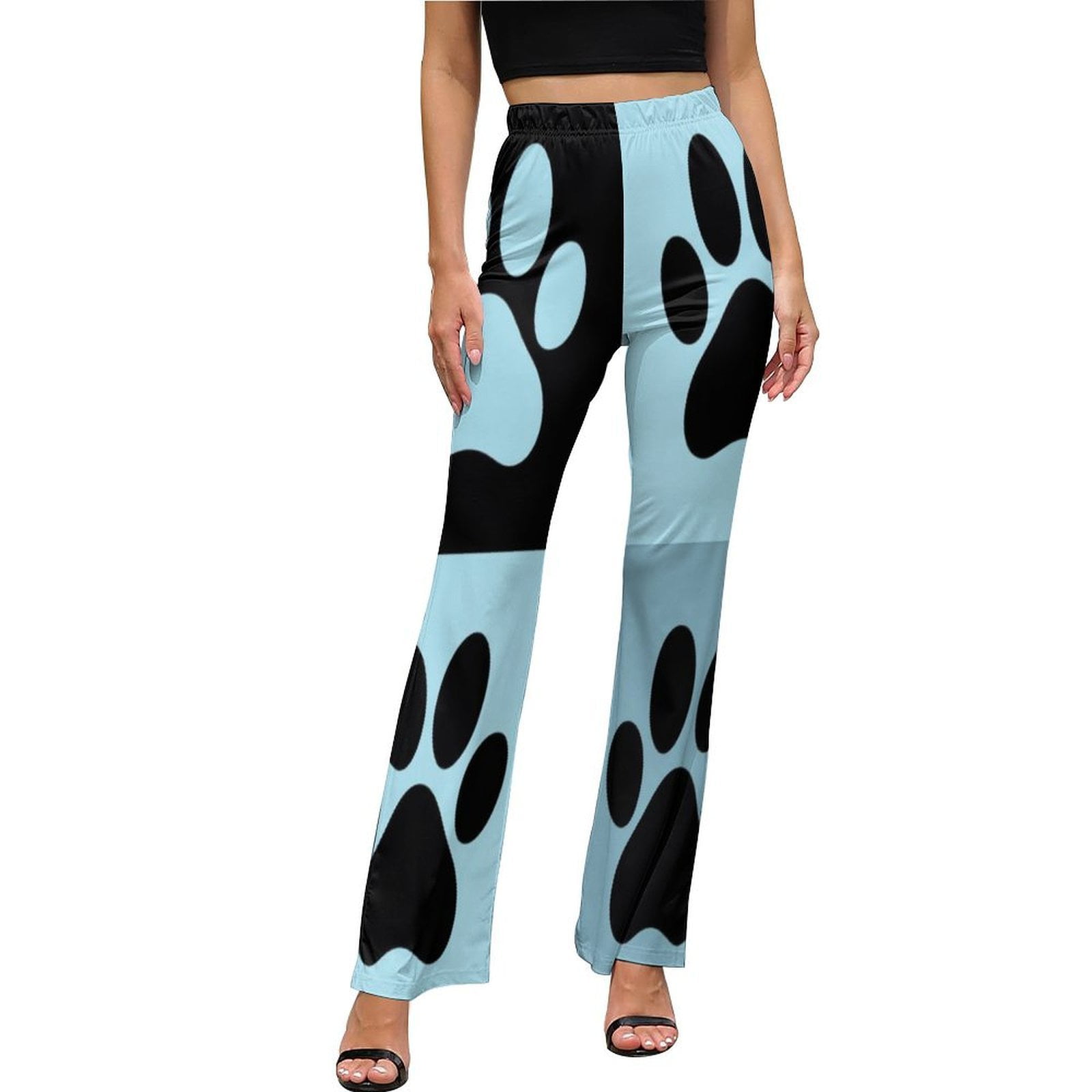 Paw Prints on Squares High Waisted Casual Flared Trousers Summer Home ...