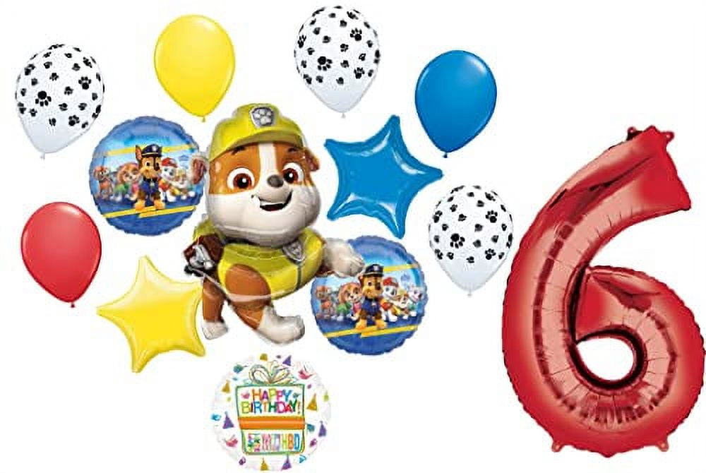 Paw Pups on Patrol Rubble 6th Birthday Party Supplies Balloon Bouquet ...