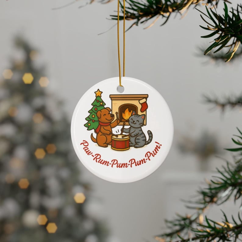 Paw-Rum-Pum-Pum-Pum Ceramic Ornament – Cute Cat Dog Holiday Decor ...
