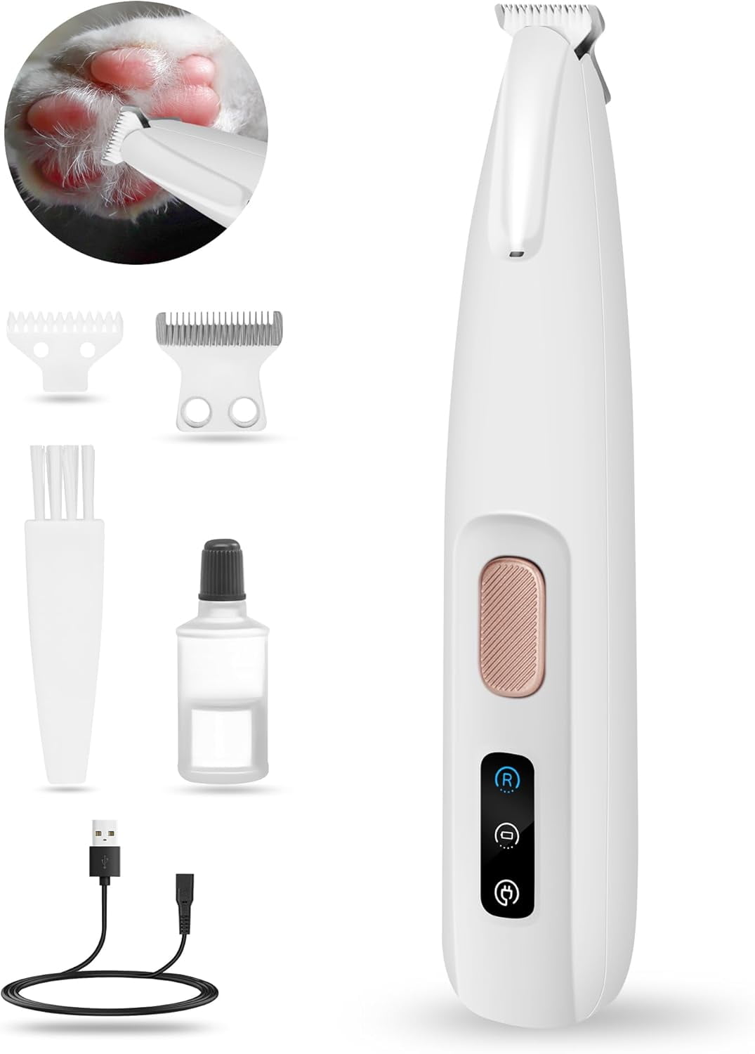 Paw Trimmer with LED Light, Ultra-Low Noise Dog Trimmer Grooming Kit ...