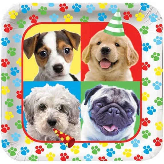 Paw-Ty Time! Puppy Dog Pet Animal Kids Birthday Party 9" Square Dinner ...