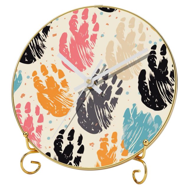 Paw prints Elegant Round Printed Wall Clock with Hooks and Gold Stand ...