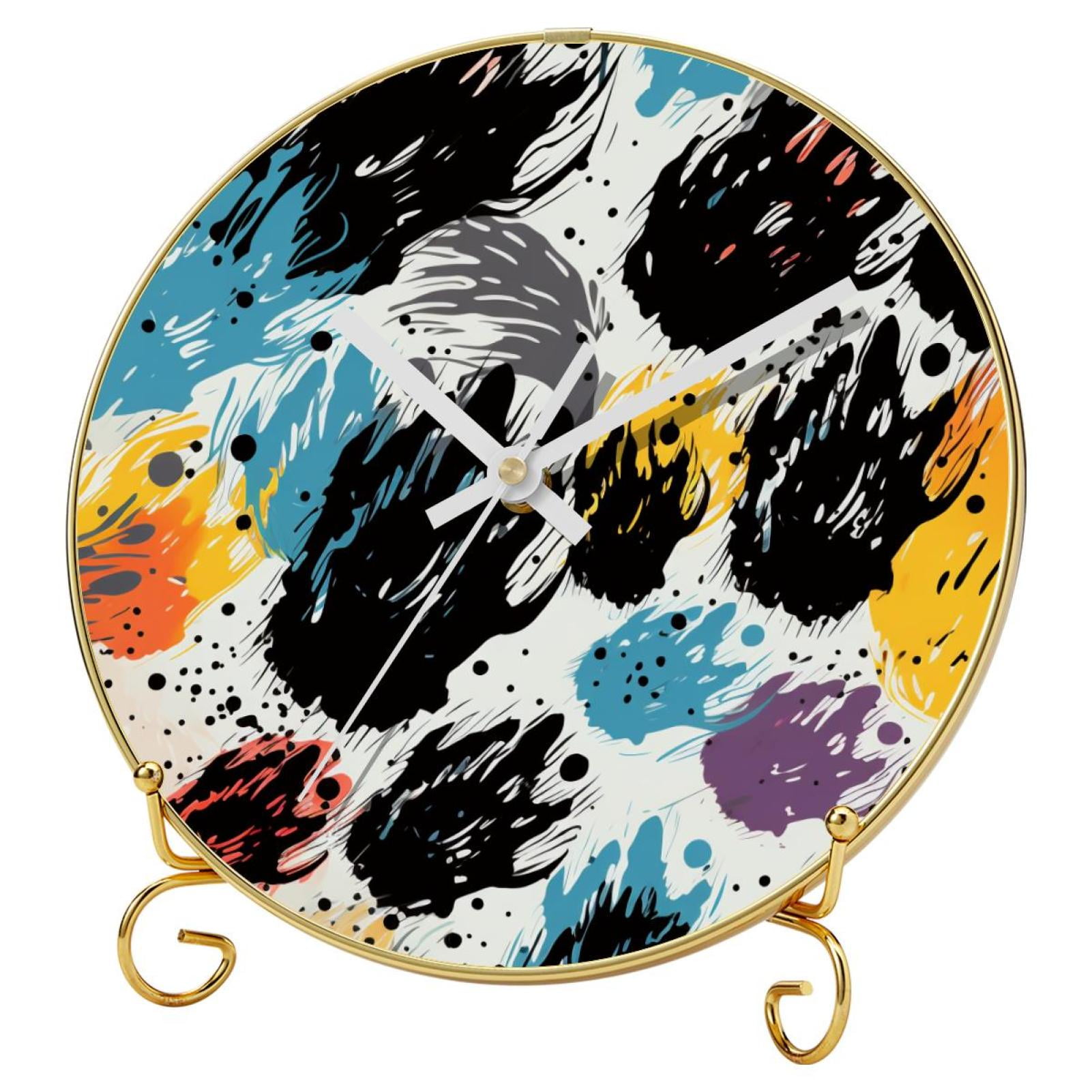 Paw prints Modern Round Wall Clocks with Hooks and Gold Stand - Silent ...