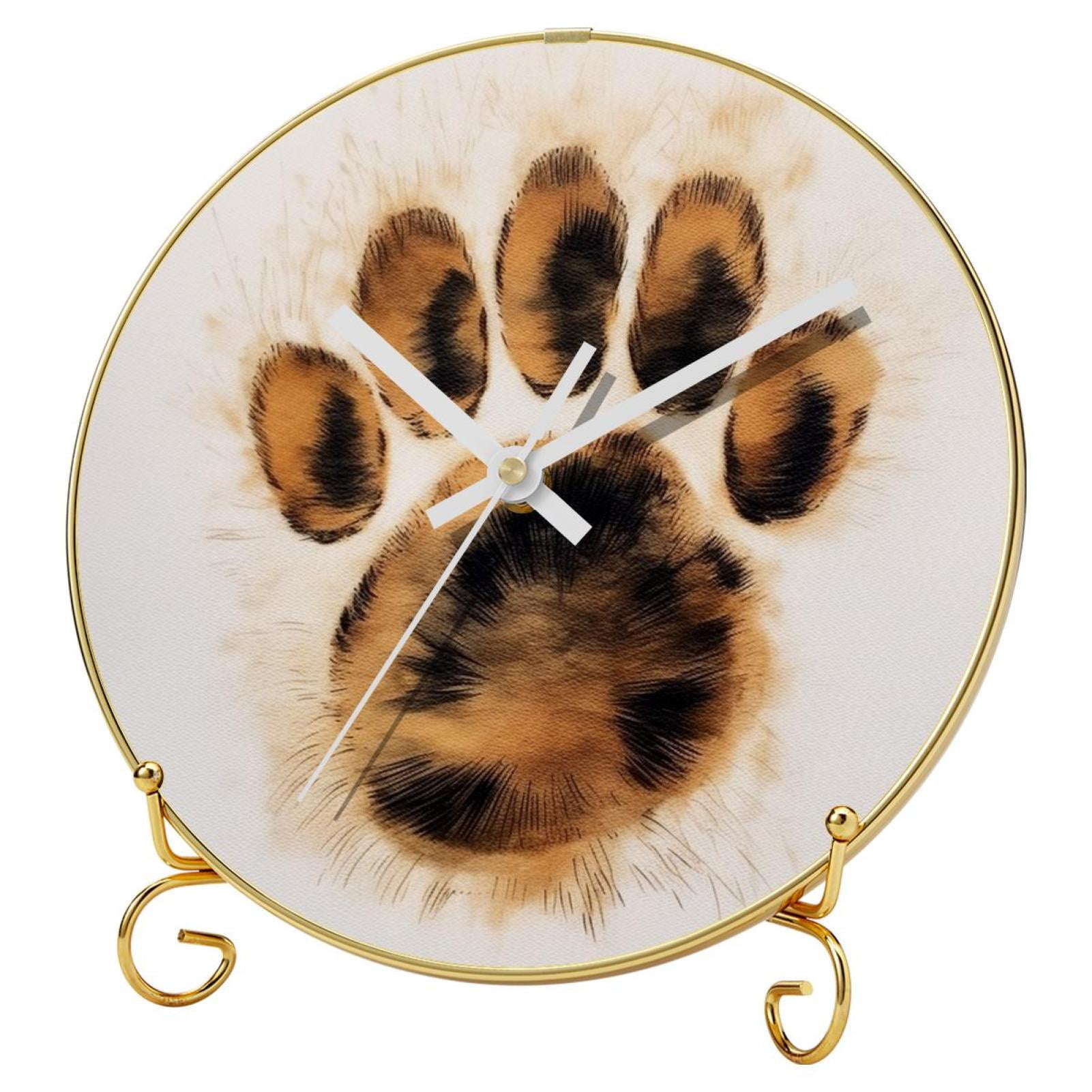 Paw prints Round Printed Wall Clock with Hooks and Gold Stand - Silent ...