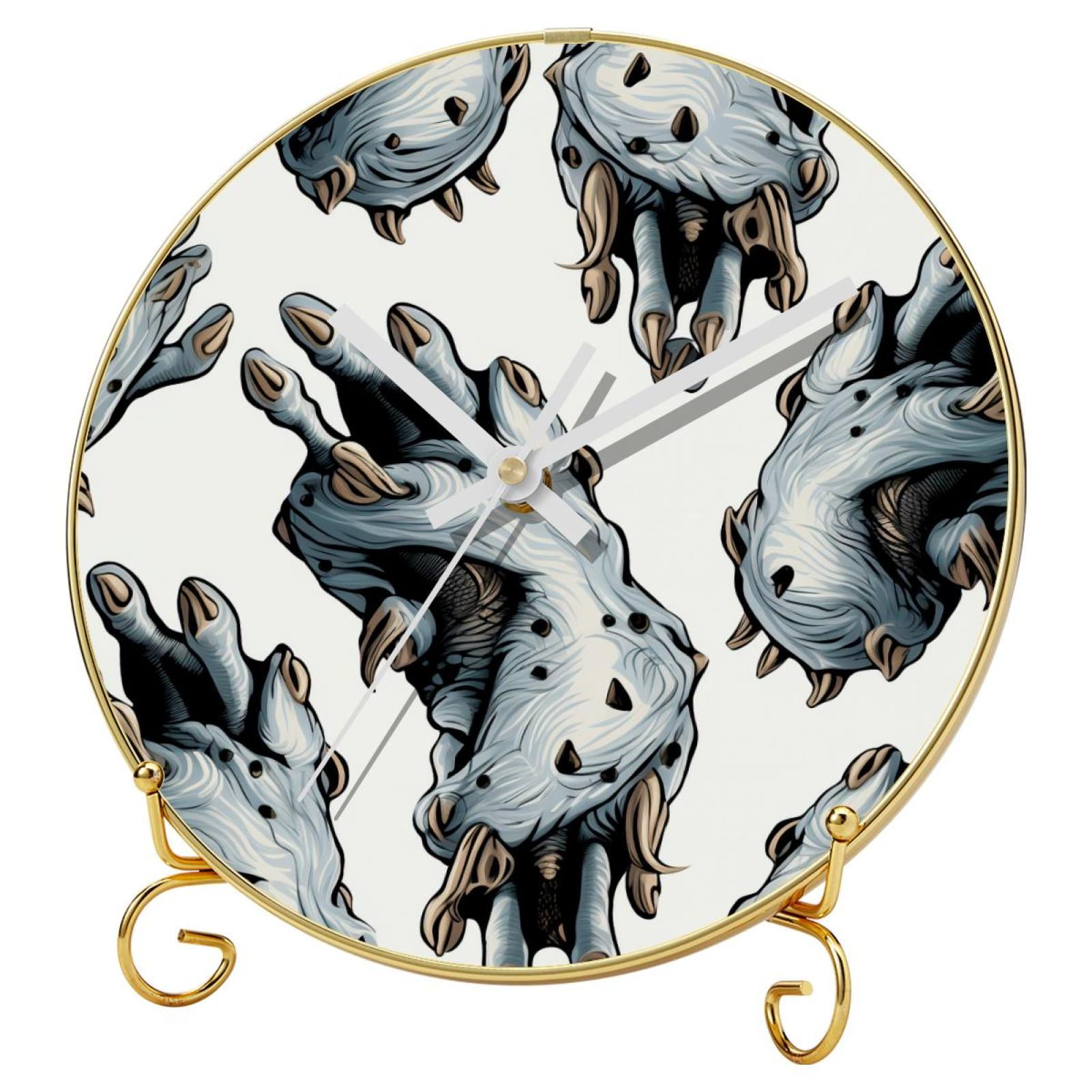 Paw prints Rustic Round Wall Clocks with Printed Design, Hooks and Gold ...