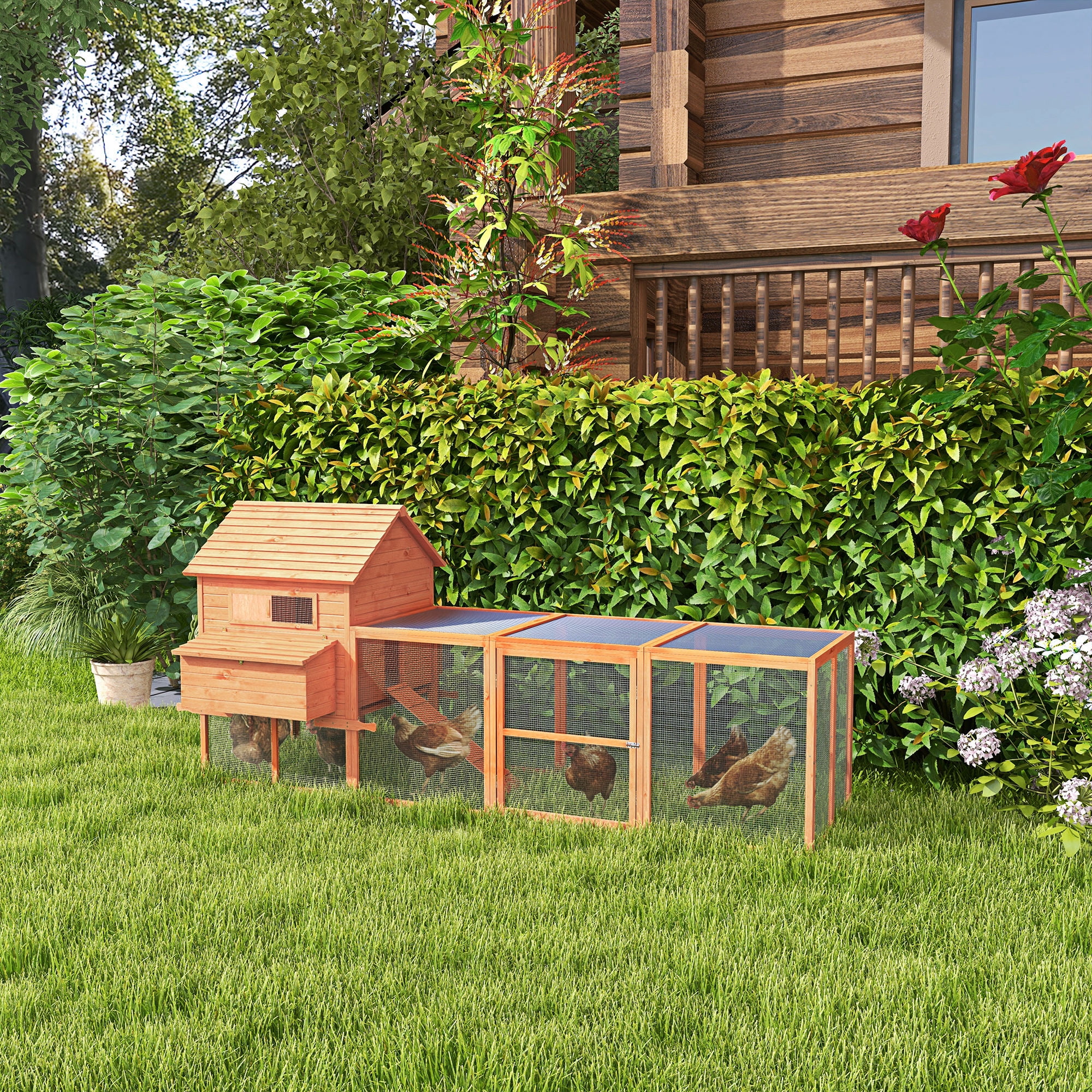 PawHut 145" Chicken Coop Large Chicken House Rabbit Hutch Wooden ...