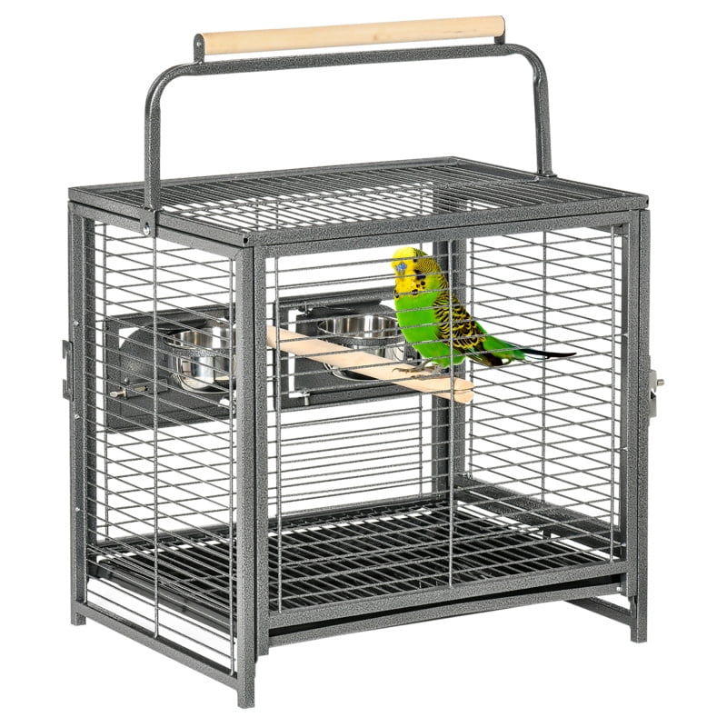 PawHut 19" Travel Bird Cage Parrot Carrier with Handle Wooden Perch for ...