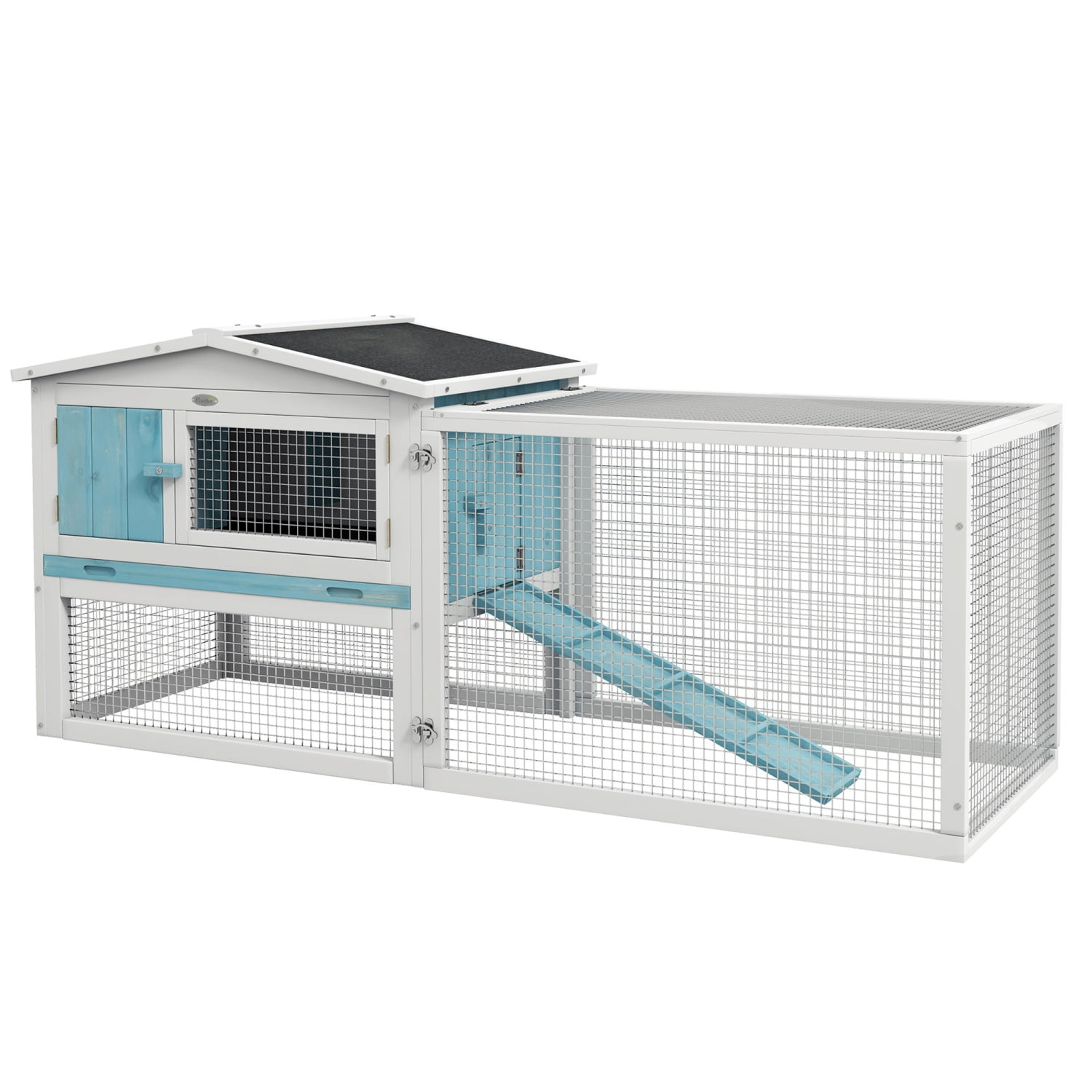 PawHut 2-Story Rabbit Hutch Bunny Cage Small Animal House Slide Out ...
