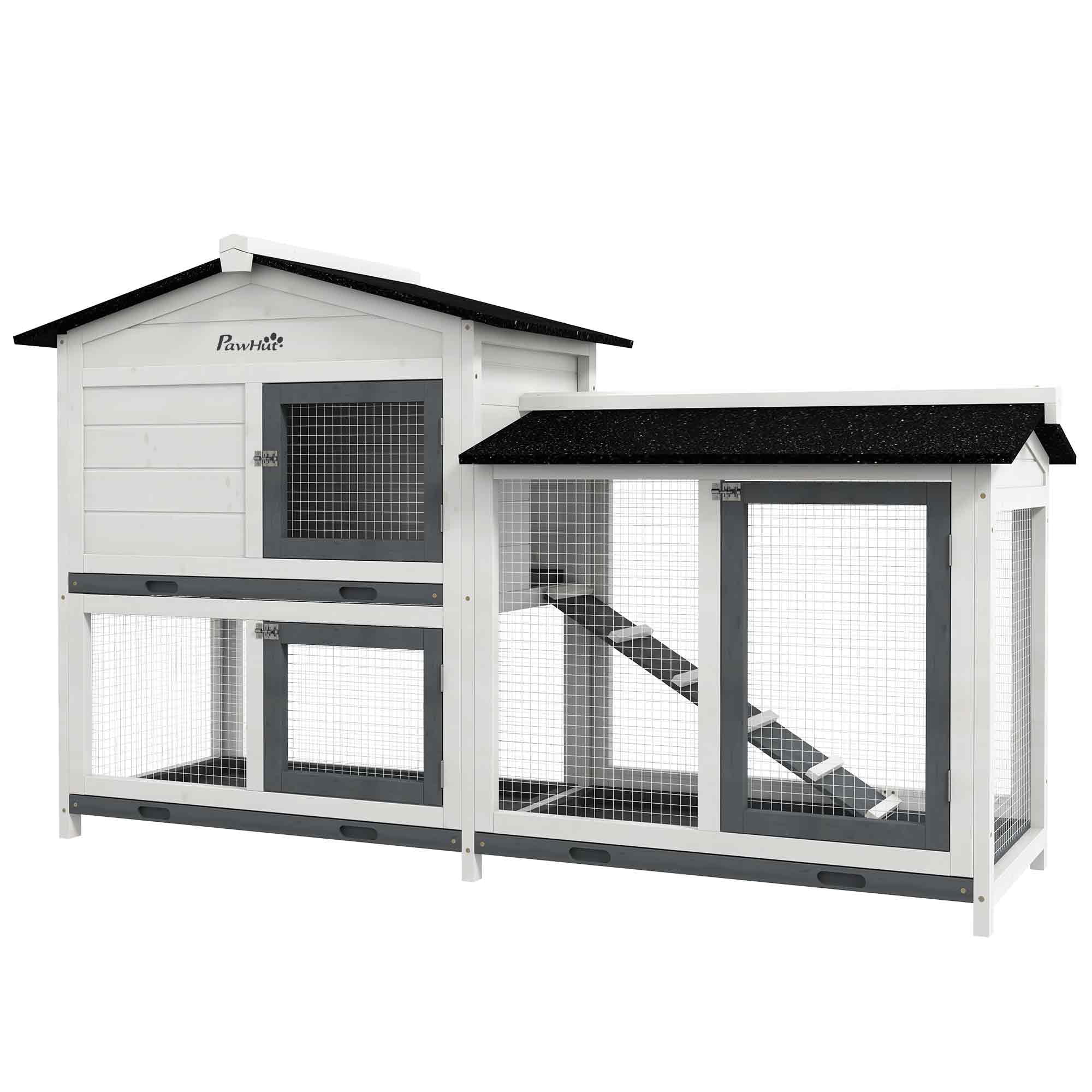 PawHut 2-Story Rabbit Hutch Wooden Bunny Hutch Cage Small Animal House ...