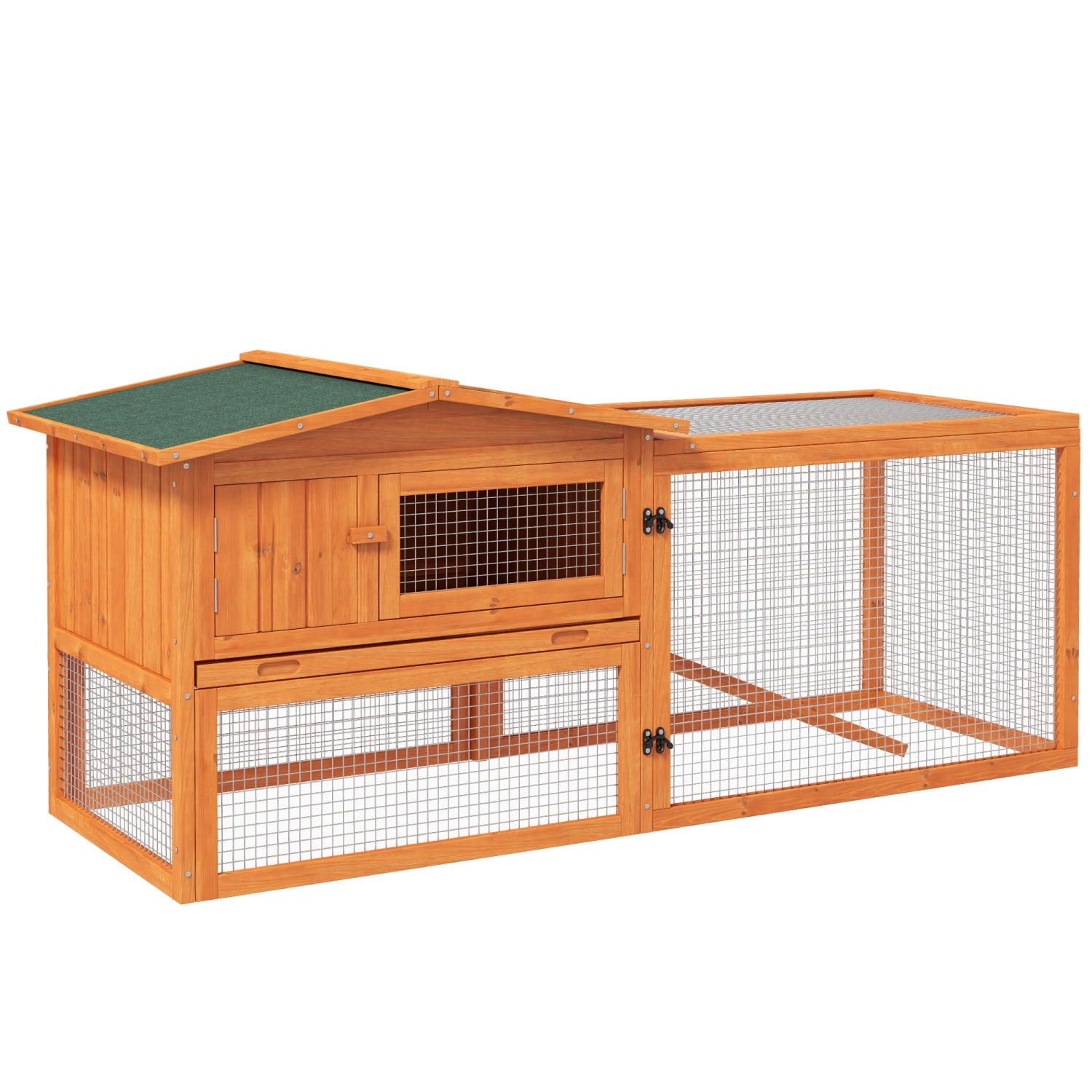 PawHut 2-Story Rabbit Hutch with Slide-Out Tray & Detachable Run Orange ...
