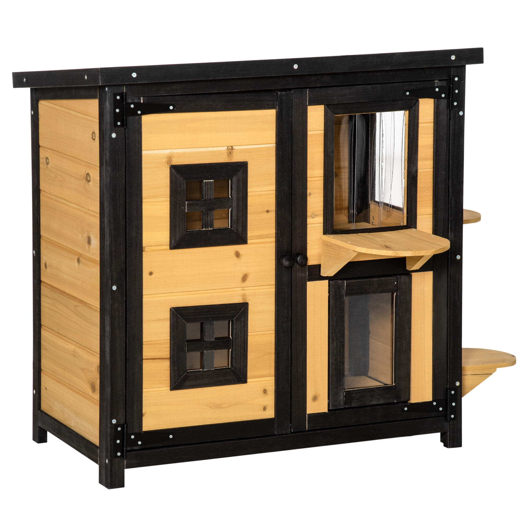 PawHut 2-Tier Cat House, Outdoor Feral Cat Shelter, with Weather ...
