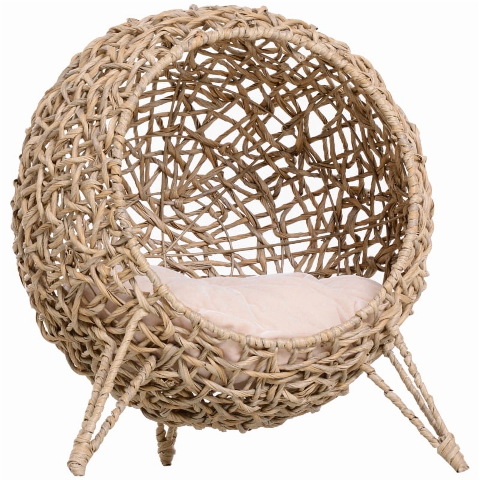 PawHut 20.5" Weaved Cat Bed, Elevated Hand-woven Braided Banana Leaf ...