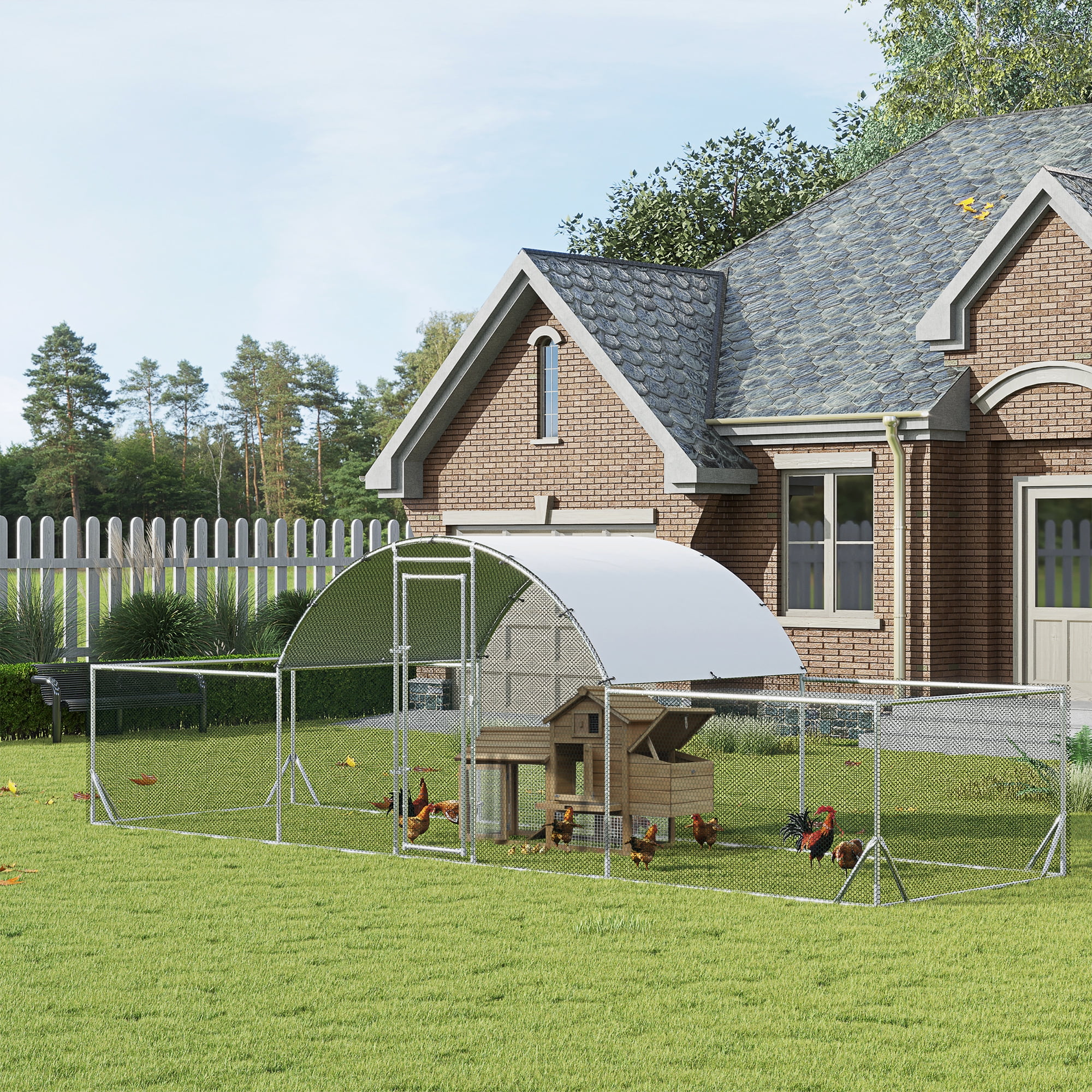 PawHut Large Predator Proof Metal Chain Link Chicken Coop Run with ...