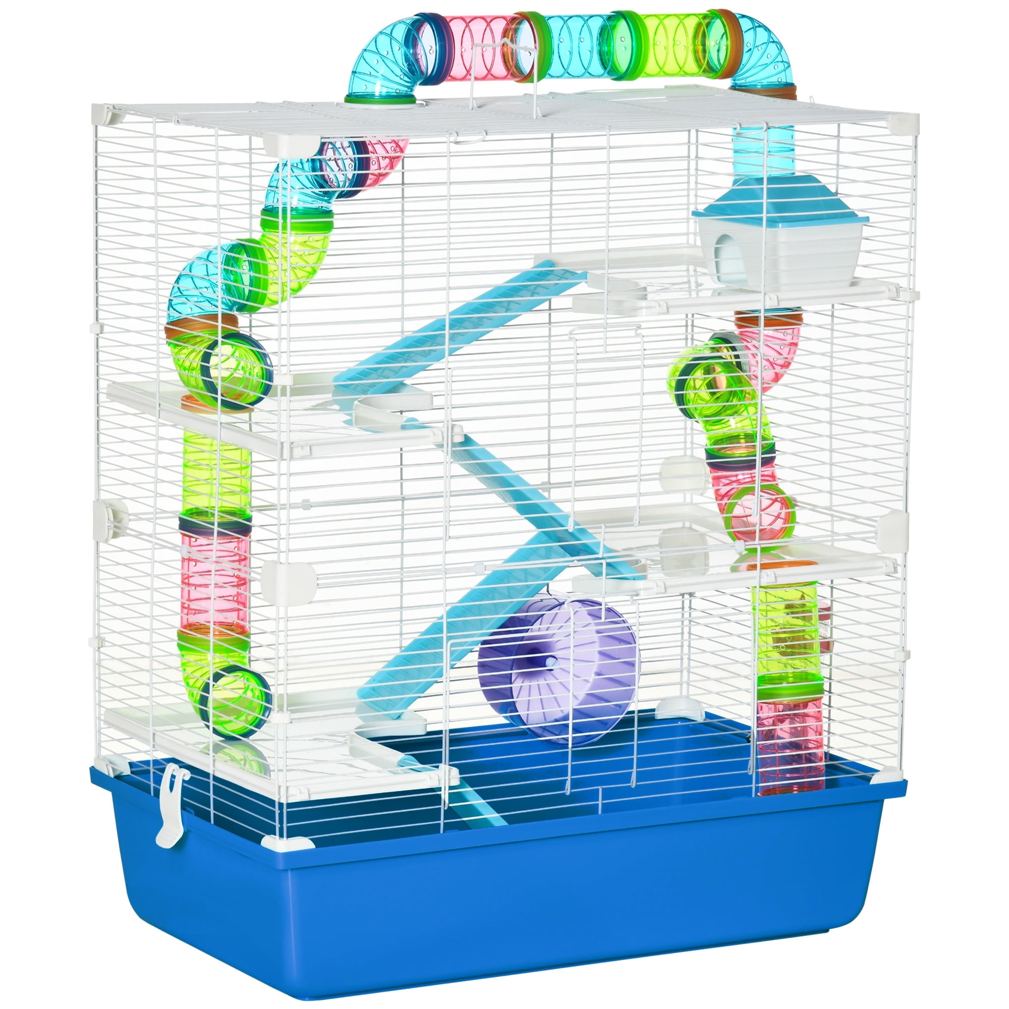 PawHut 5-Tier Plastic Hamster Cage with Accessories, Gerbil Playhouse ...