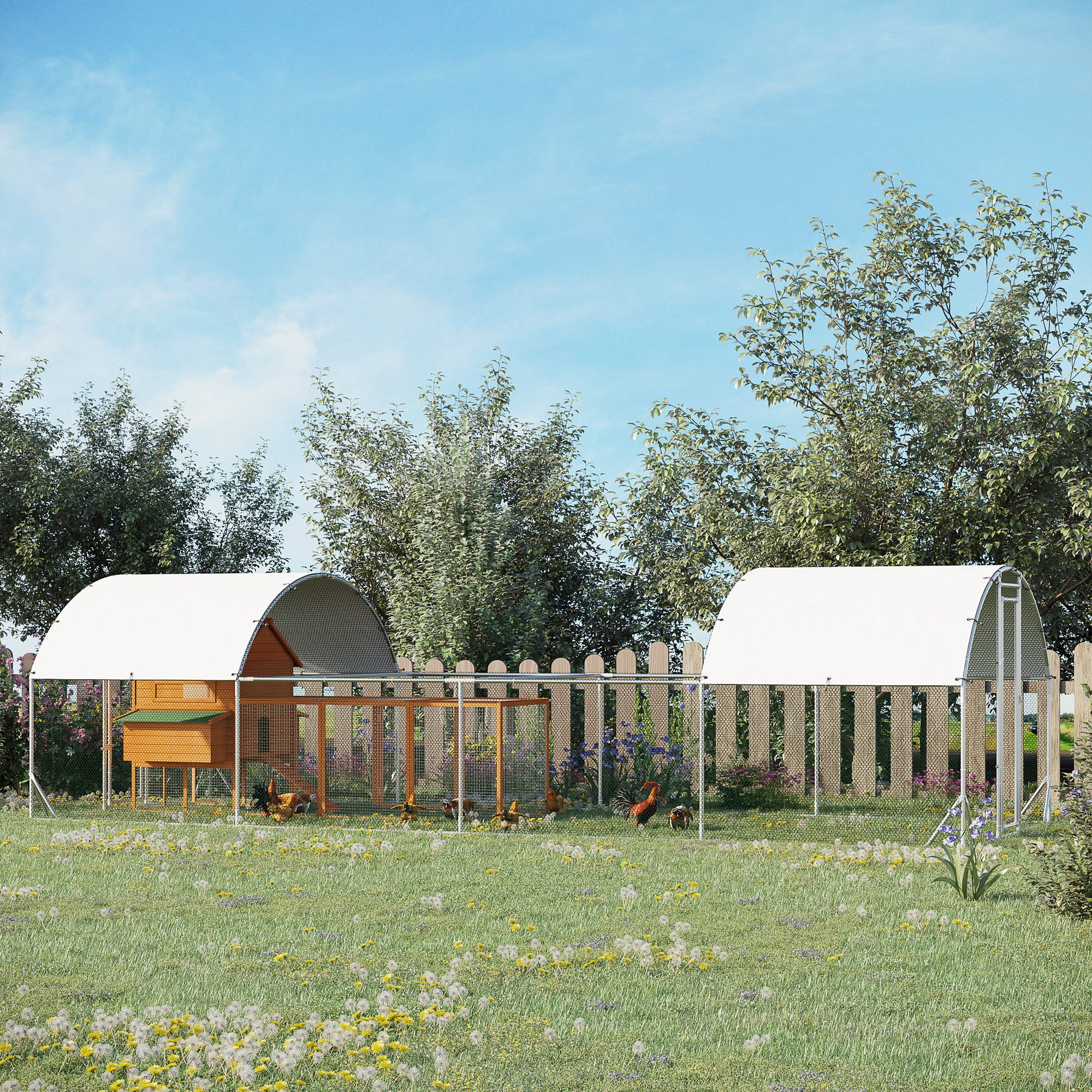 PawHut 25' x 9' Chicken Run with Cover for 20-24 Chickens, Silver ...