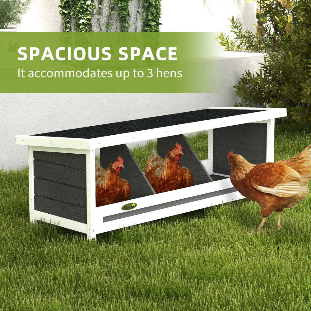 PawHut 3-Hole Wooden Chicken Nesting Box w/ Asphalt Roof, Fits 3 Hens ...