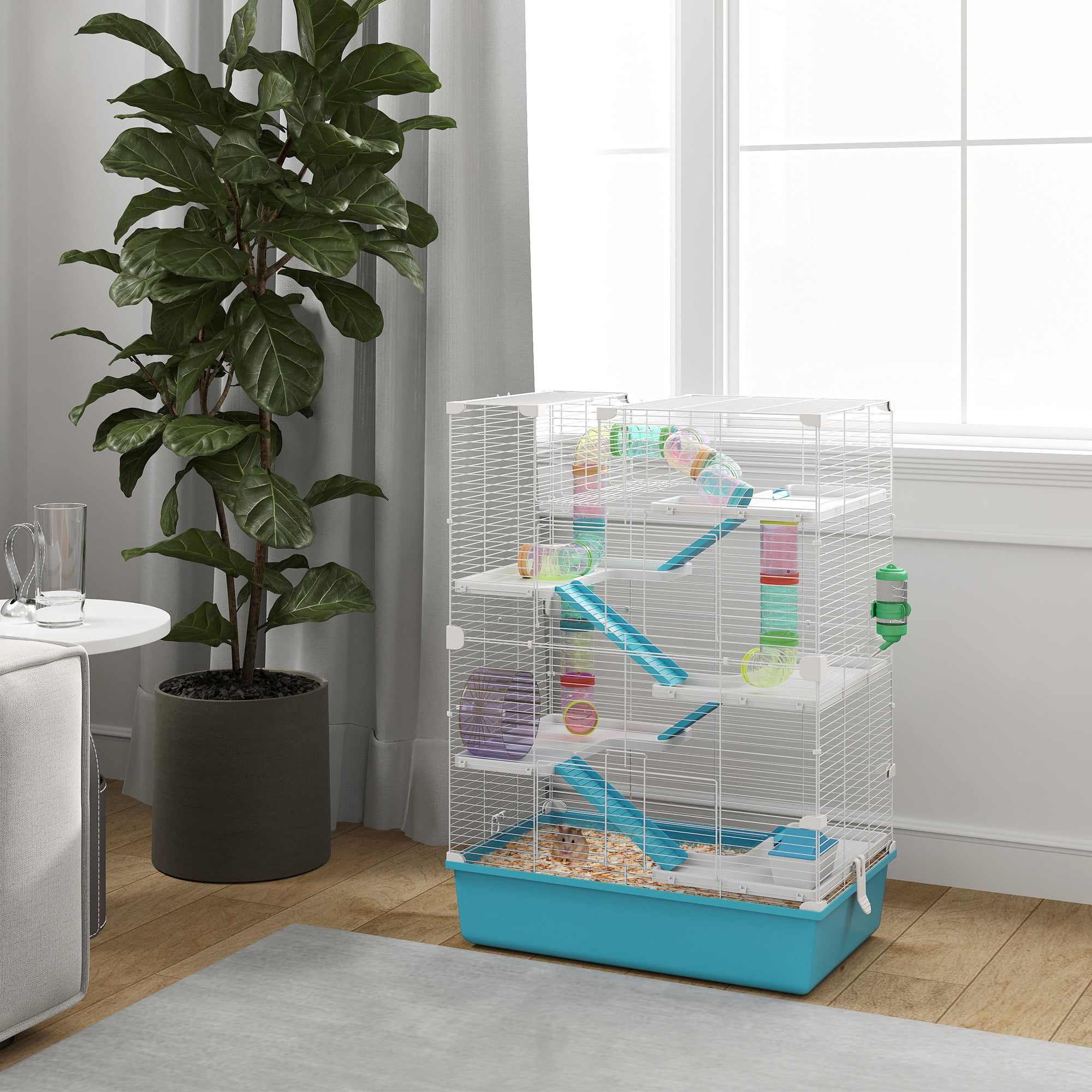 PawHut 32" Hamster Cage, 6 Tier Small Animal Cage with Tubes and ...
