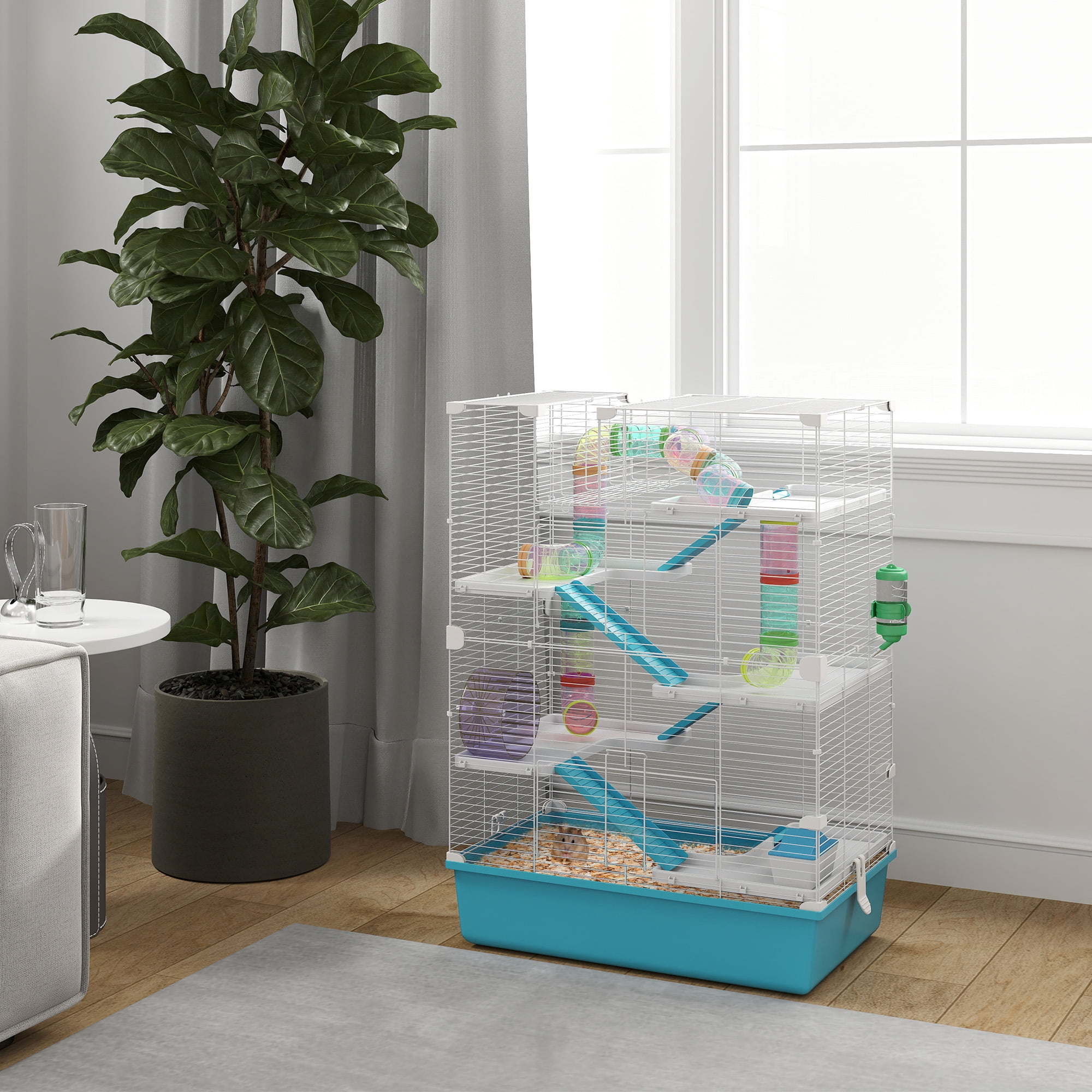 PawHut 32" Hamster Cage, 6 Tier Small Animal Cage with Tubes and ...