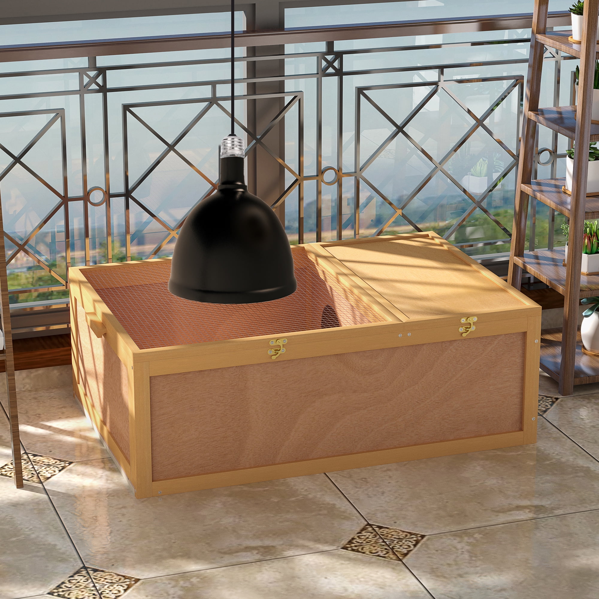 Pawhut 37” x 25" x 13" Wooden Tortoise House Turtle Terrarium, Natural ...