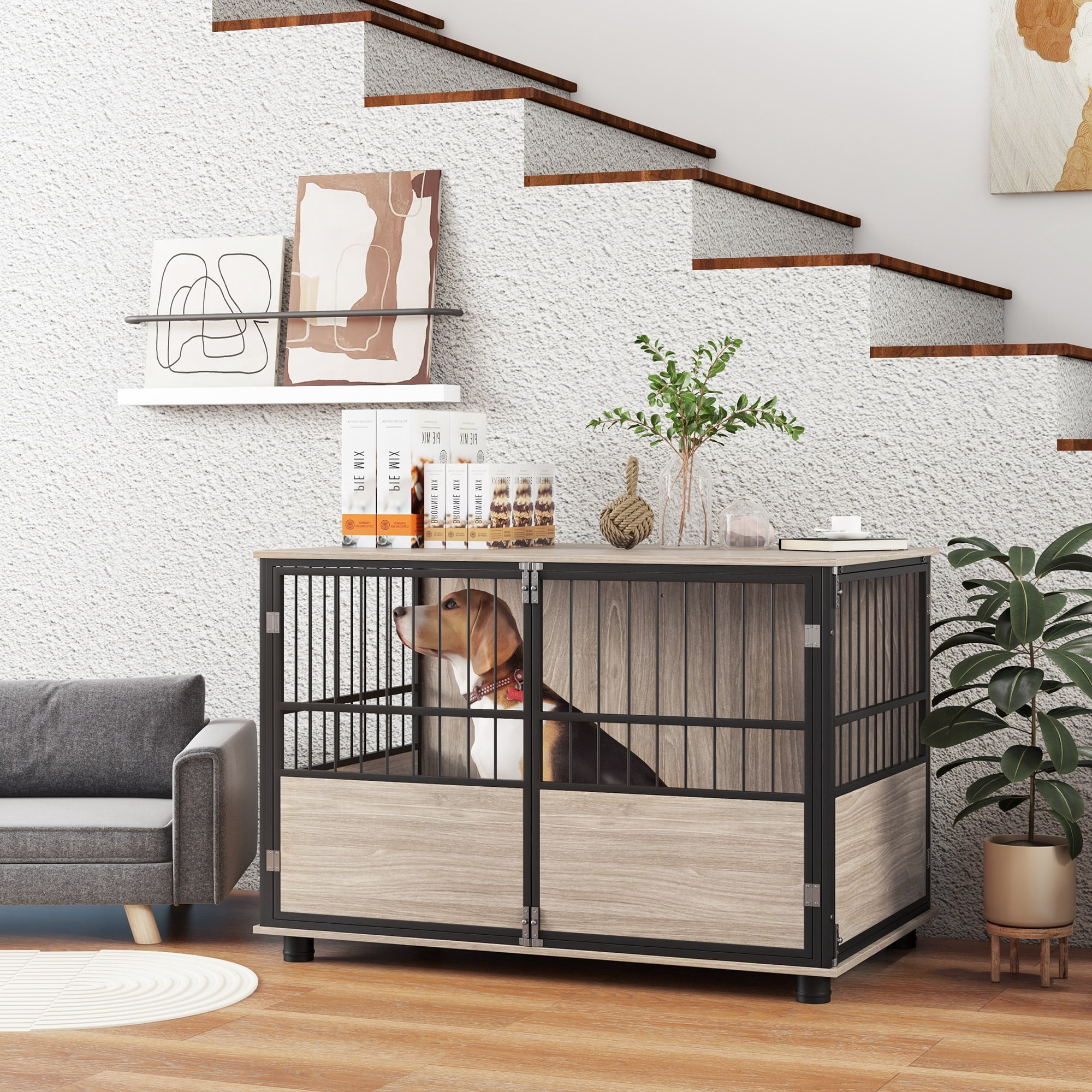 PawHut 39.5" Dog Crate Furniture End Table, Heavy Duty Dog Kennel ...