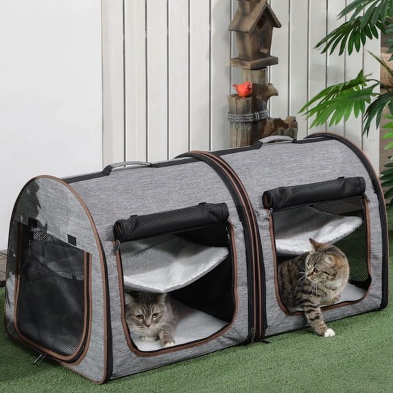 PawHut Large Animal Travel Collapsible Pet Cat Carrier, Portable, Soft ...