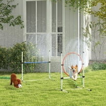 PawHut Dog Agility Training Equipment W/ Weave Poles, Adjustable Hurdle ...
