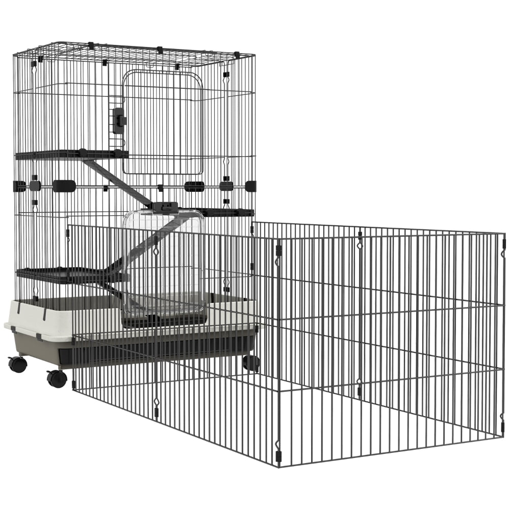 PawHut 4-Level Rabbit Cage with Wheels Portable Small Animal Hutch ...