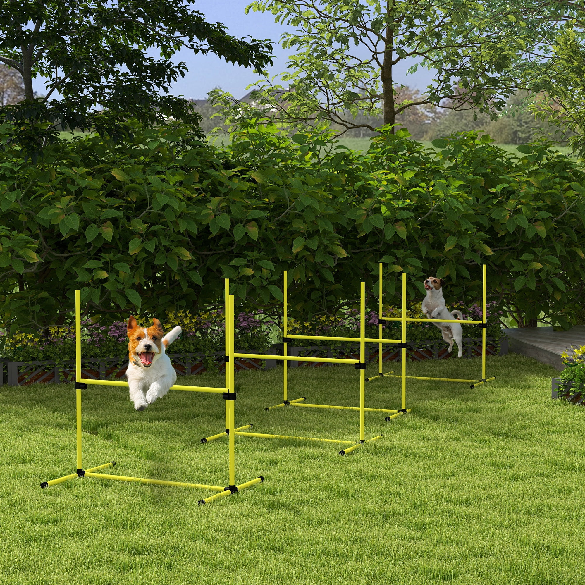 PawHut 4 Piece Dog Agility Set with Adjustable Height Jump Bars, Yellow ...