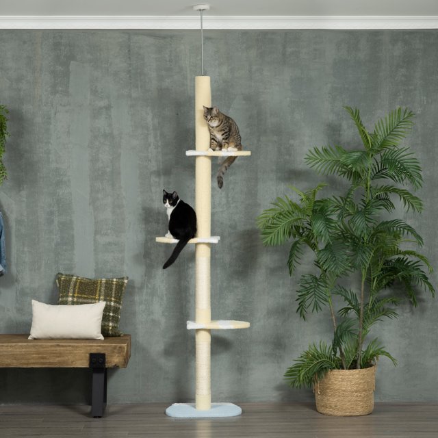 PawHut 4-Tier Floor to Ceiling Cat Tree Height Adjustable 87 - 103 Inch ...