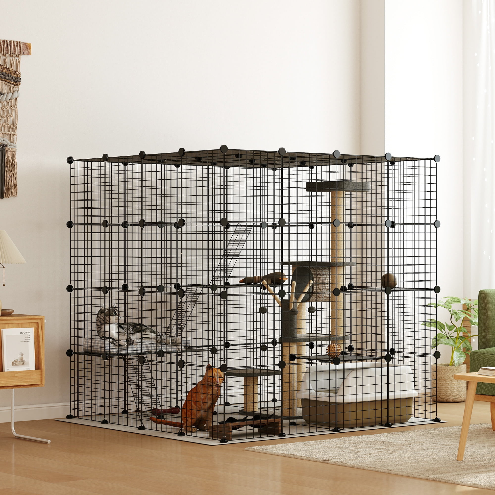 PawHut 4-Tier Large Cat Cage, 55" DIY Cat Playpen with Platforms, Ramps ...