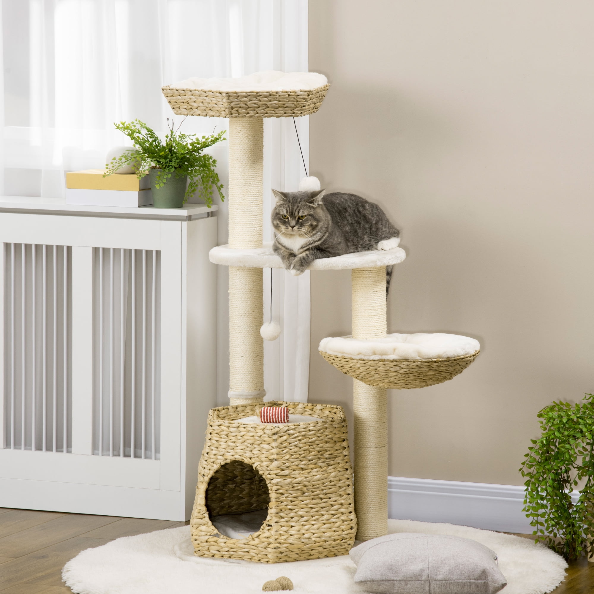 PawHut 47" Cat Tree Kitty Activity Center, Cat Climbing Toy with ...