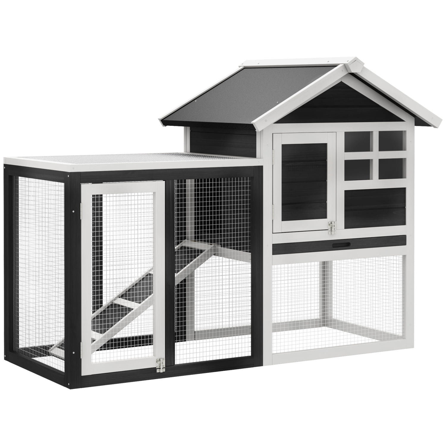 PawHut 48” Wooden Rabbit Hutch Bunny Cage with Waterproof Asphalt Roof ...