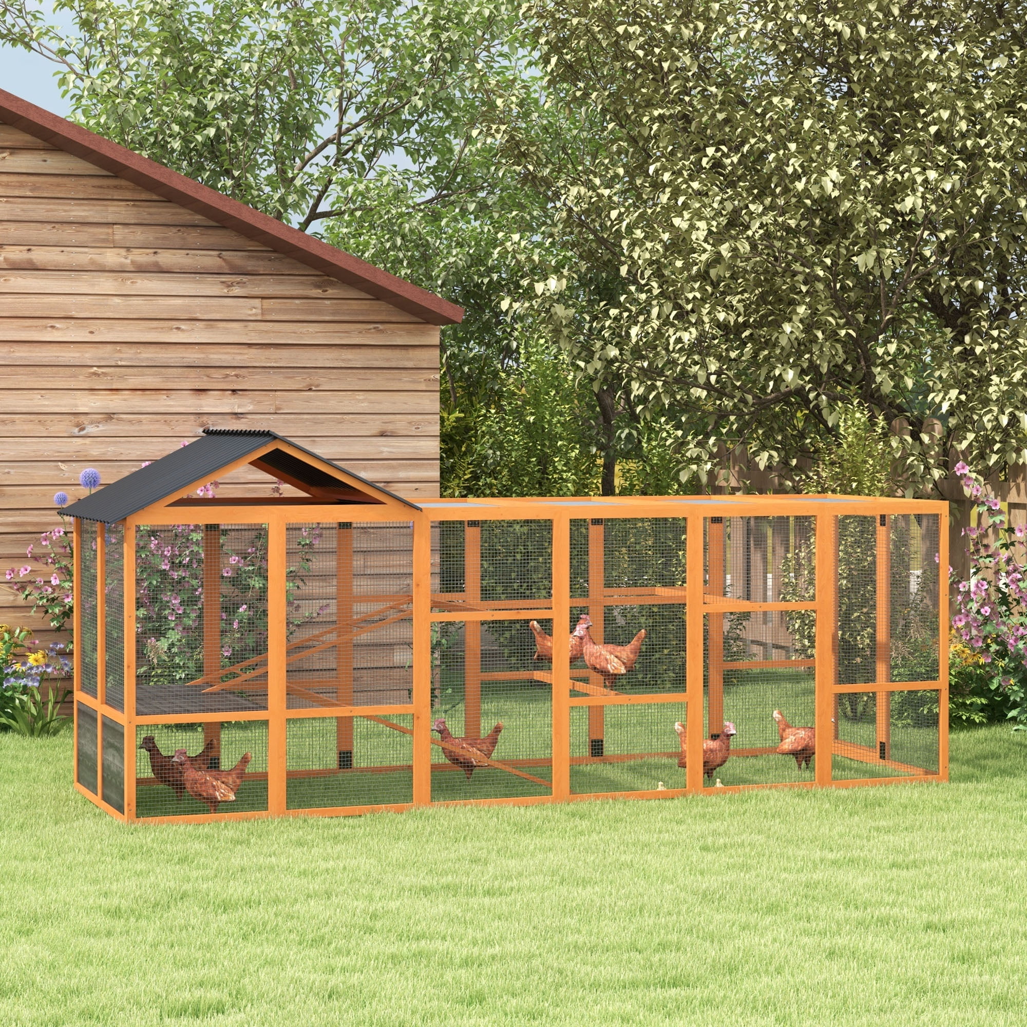 PawHut, Chicken Coop Perches, 49" Wooden Run, for 6-10 Chickens ...