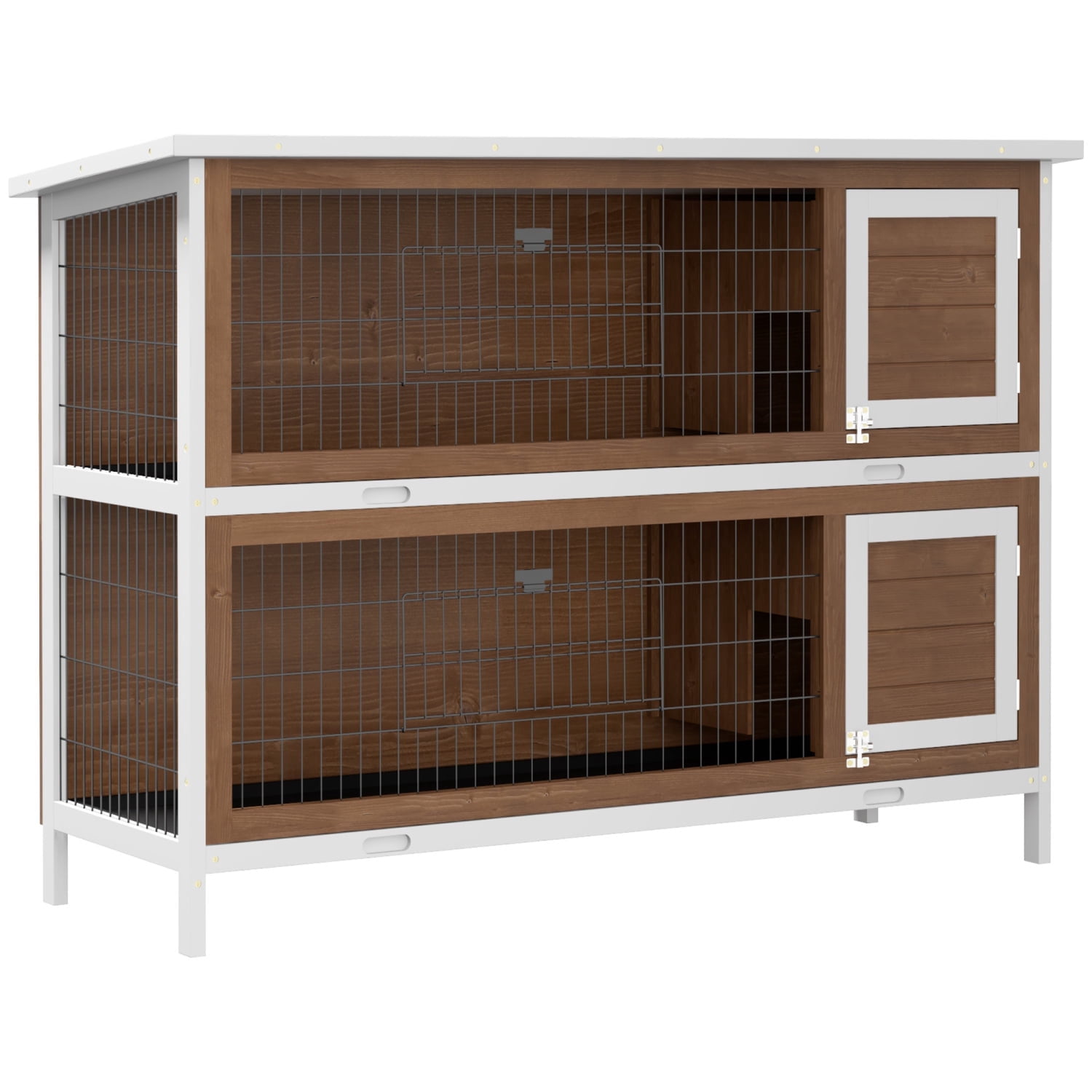 PawHut 54” 2-Story Large Rabbit Hutch Bunny Cage Wooden Pet House Small ...