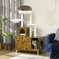 PawHut Wooden Cat Tree & Enclosed Litter Box, Cabinet Tower Combo, Pet ...