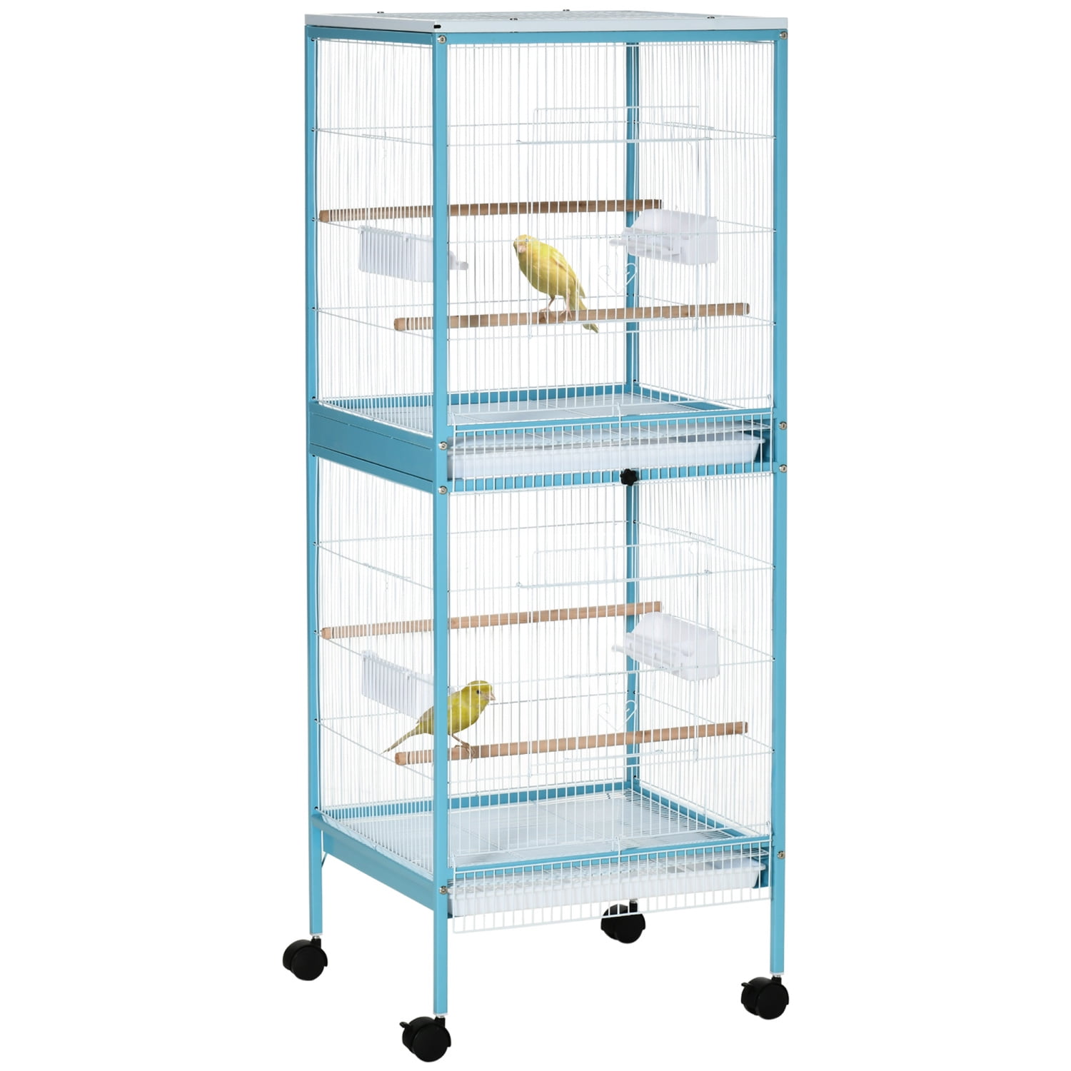 PawHut 55” Large Bird Cage Indoor Aviary Multi-Door Design Light Blue ...