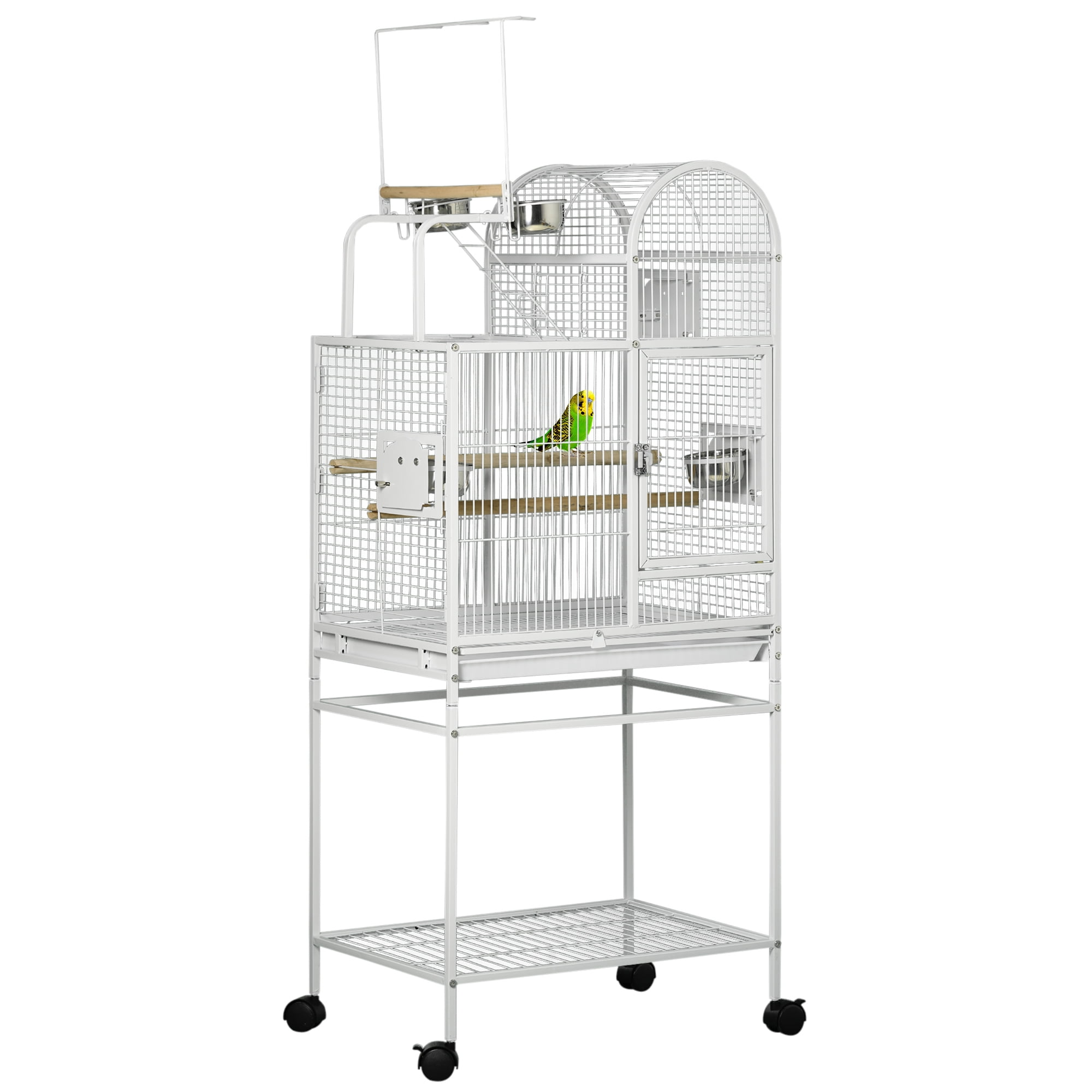 PawHut 55" Large Parrot Cage with Toy Hooks Above Top Bird Perch, Tray ...