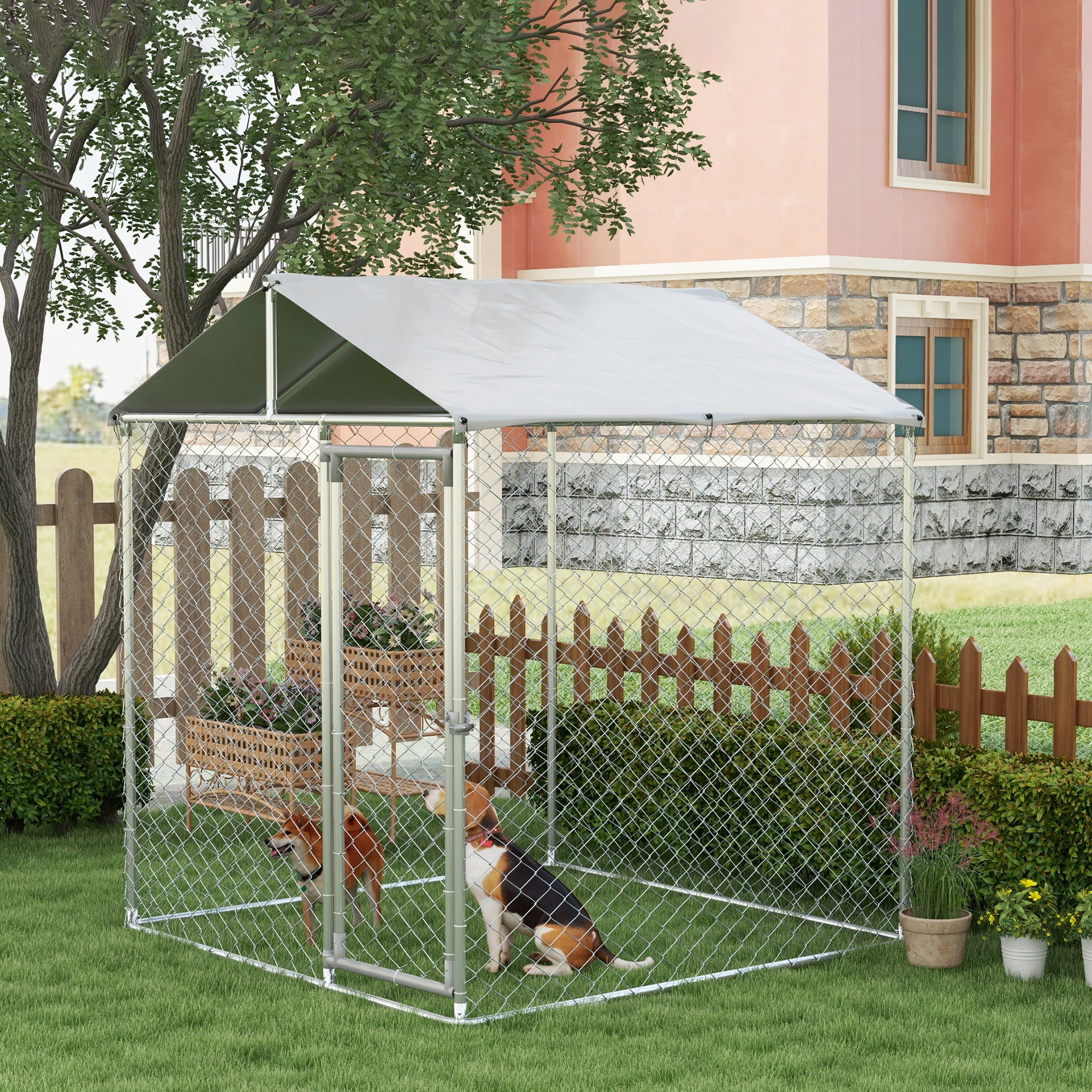 PawHut Large Outdoor Pet Cage with Weatherproof Covered Roof, 6.6' x 6. ...