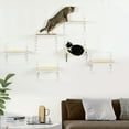 PawHut 6-pc Cat Wall Shelves with Cat Hammock, Wall-Mounted Cat Tree ...