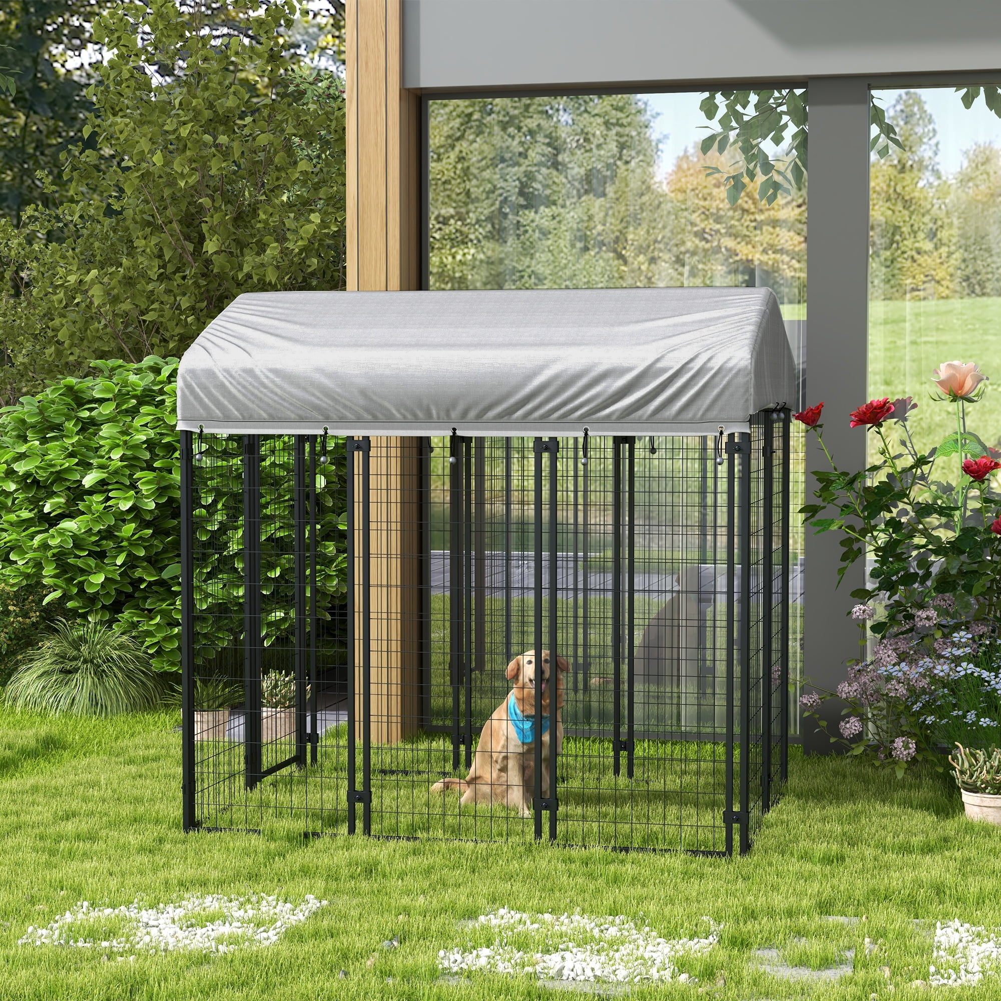 PawHut 6' x 4' x 6' Dog Playpen Outdoor, Dog Kennel Dog Exercise Pen ...