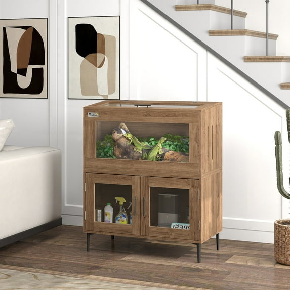 PawHut 30 Gallon Stackable Reptile Tank with Storage Cabinet, Top ...