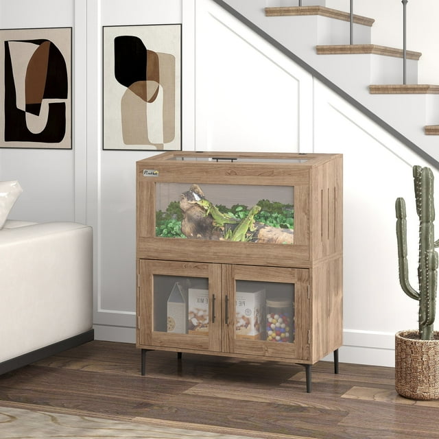 PawHut 60.5 Gallon Stackable Reptile Tank with Top Opening, Doors ...