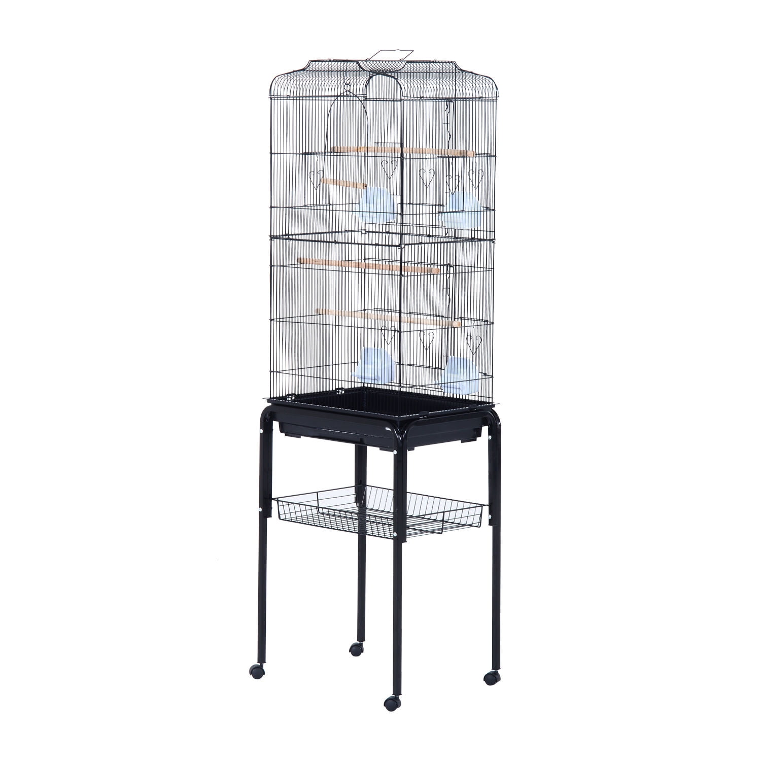PawHut 60" Metal Indoor Bird Cage Starter Kit With Detachable Rolling ...