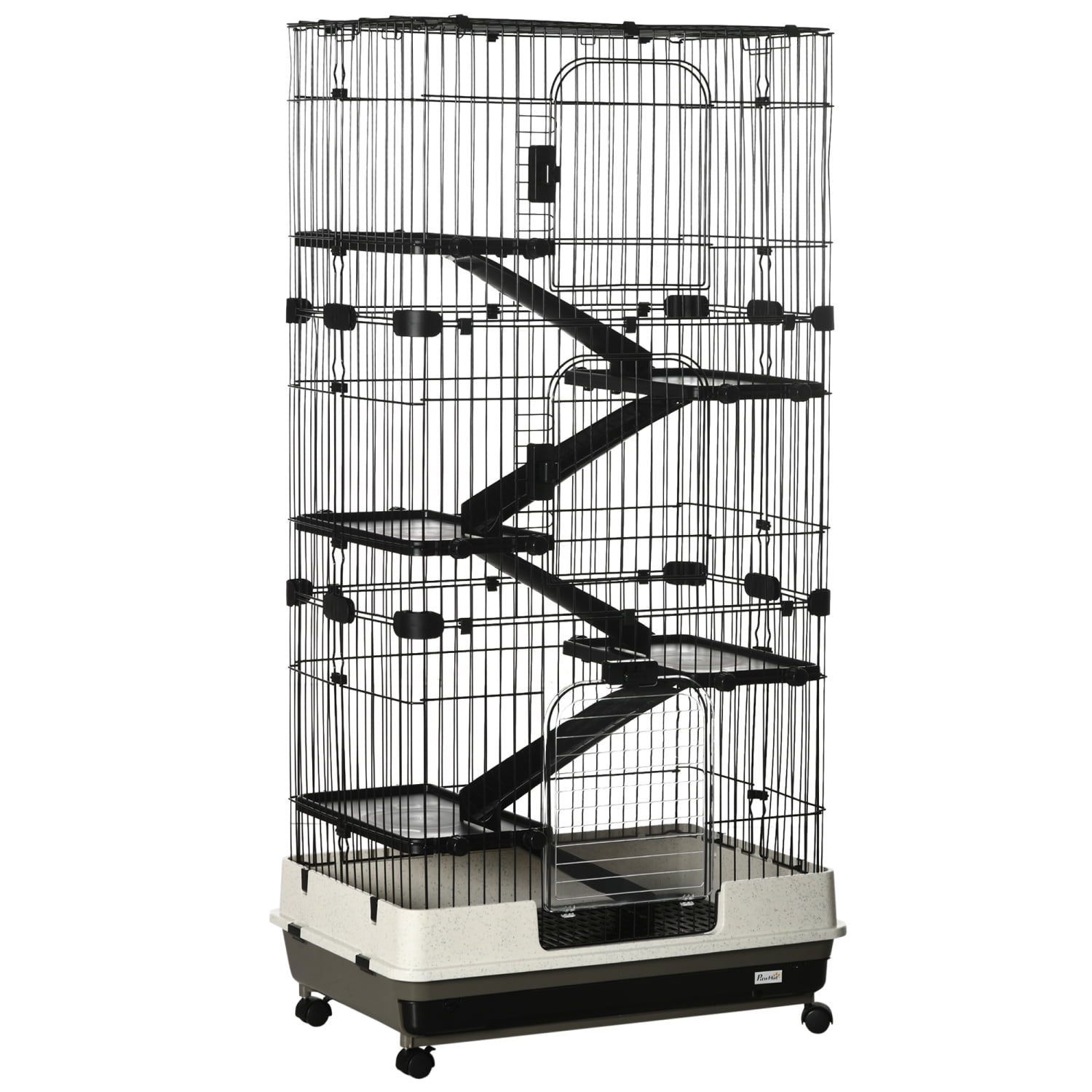 PawHut 60” Small Animal Cage with Wheels 6-Level Portable Bunny Cage ...