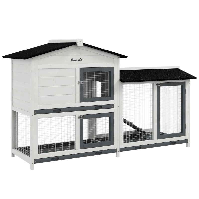 PawHut 62" Rabbit Hutch, Wooden Bunny Hutch, Guinea Pig Cage, Small ...