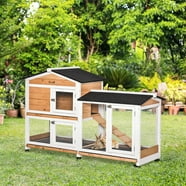 PawHut Small Rabbit Hutch Indoor Bunny Cage on Wheels, Rabbit Habitat ...
